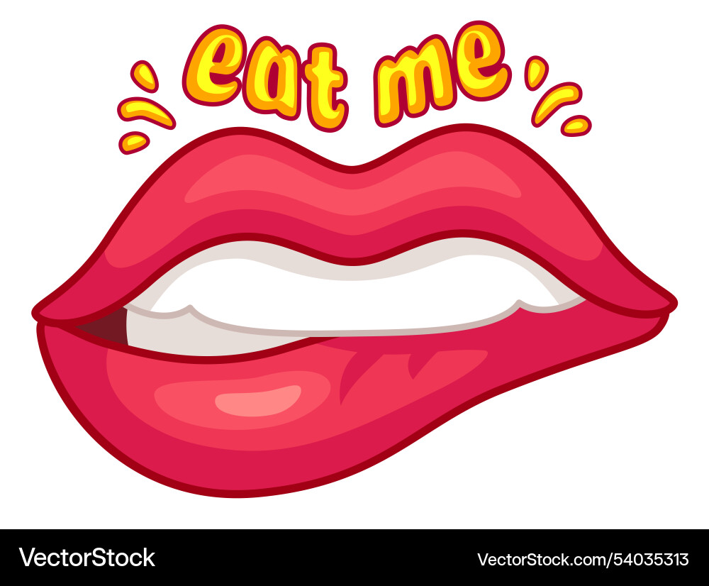 Cartoon drawing of red lips slightly open biting Vector Image