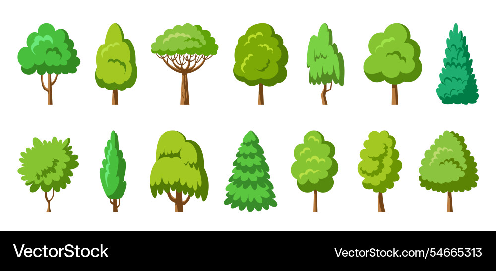 Flat tree set garden plant side view green forest Vector Image