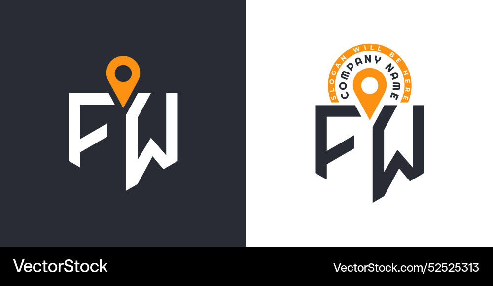Fw location logo bundle letter dual icons Vector Image