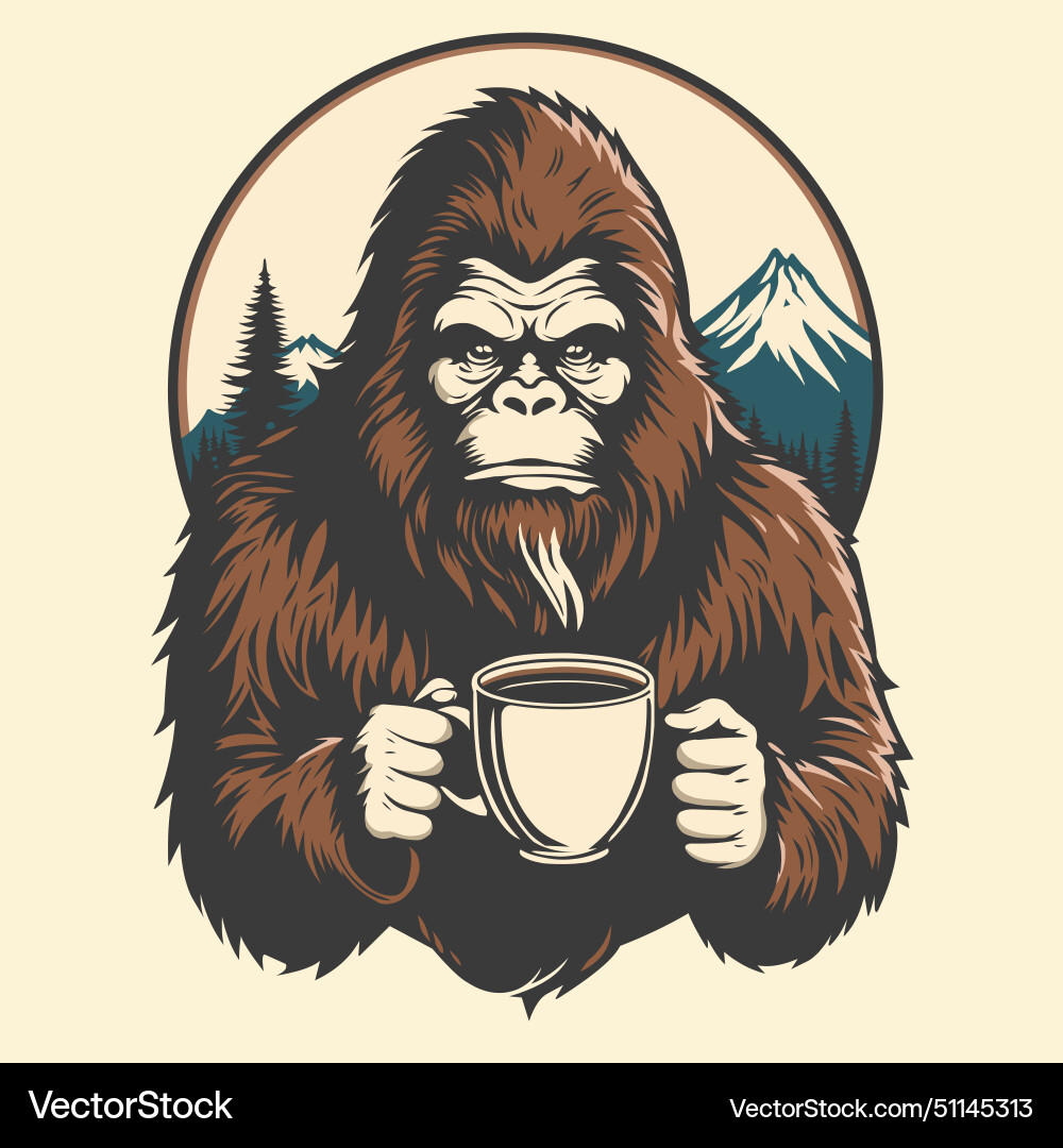 Sasquatch and coffee Royalty Free Vector Image