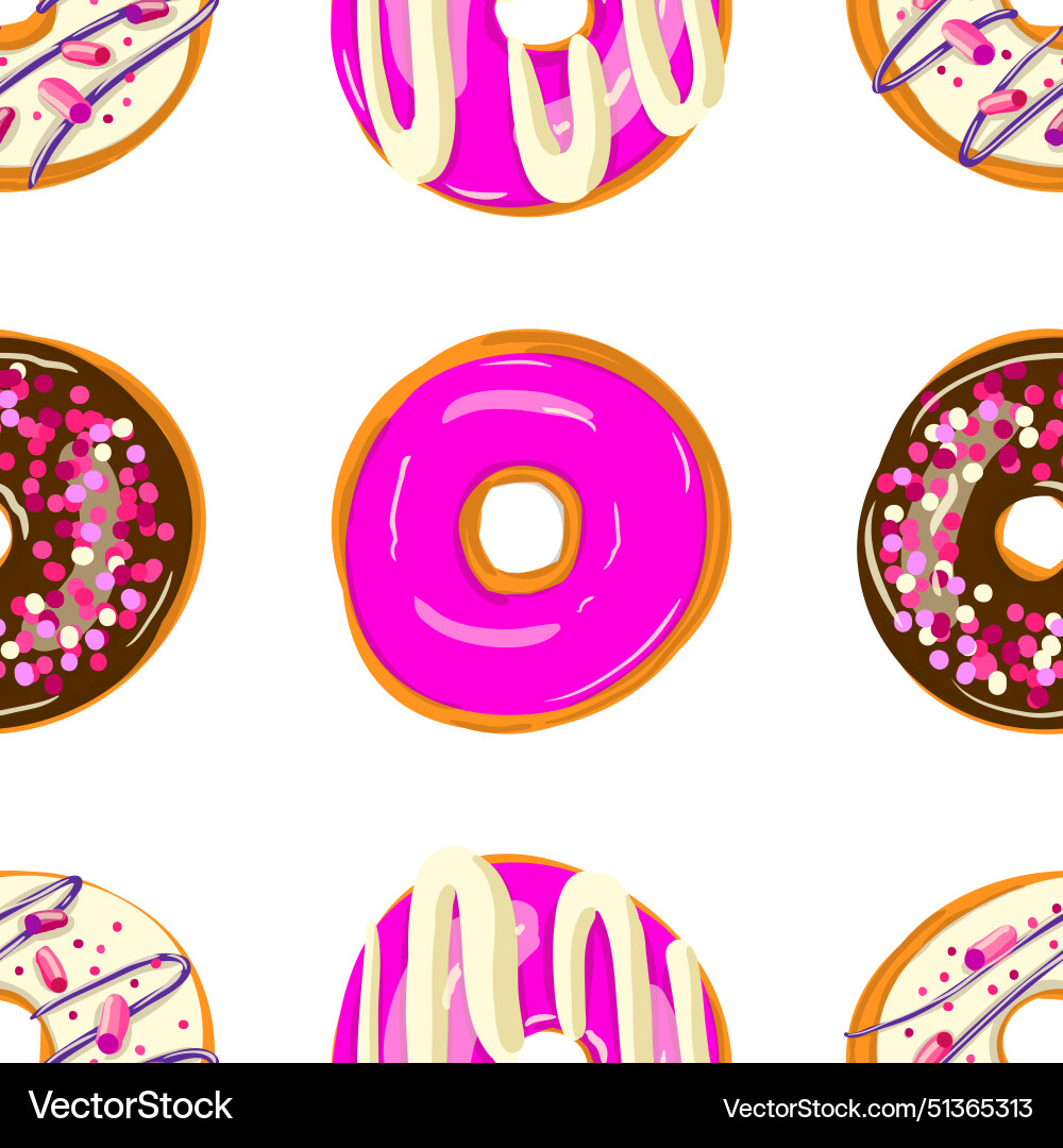 Seamless donut pattern on white background Vector Image