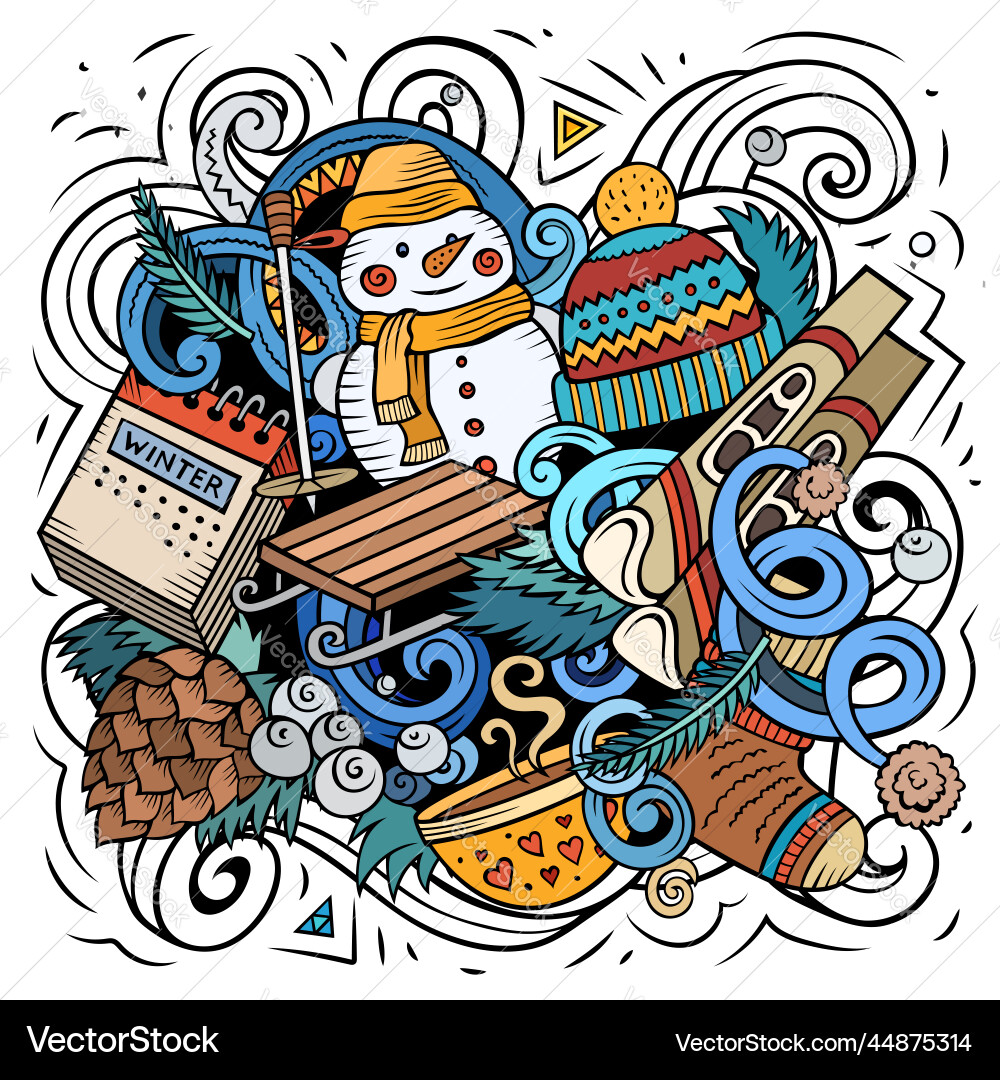 Cartoon doodles winter Royalty Free Vector Image