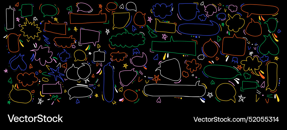 Chat balloons doodle line strokes icons on black Vector Image