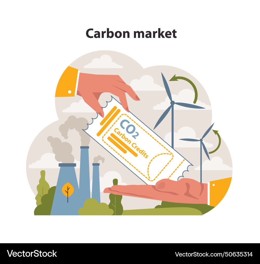 Hands exchanging a carbon credit amidst Royalty Free Vector