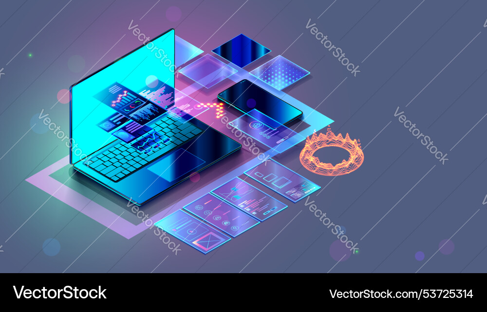 Isometric Website Development Concept Royalty Free Vector