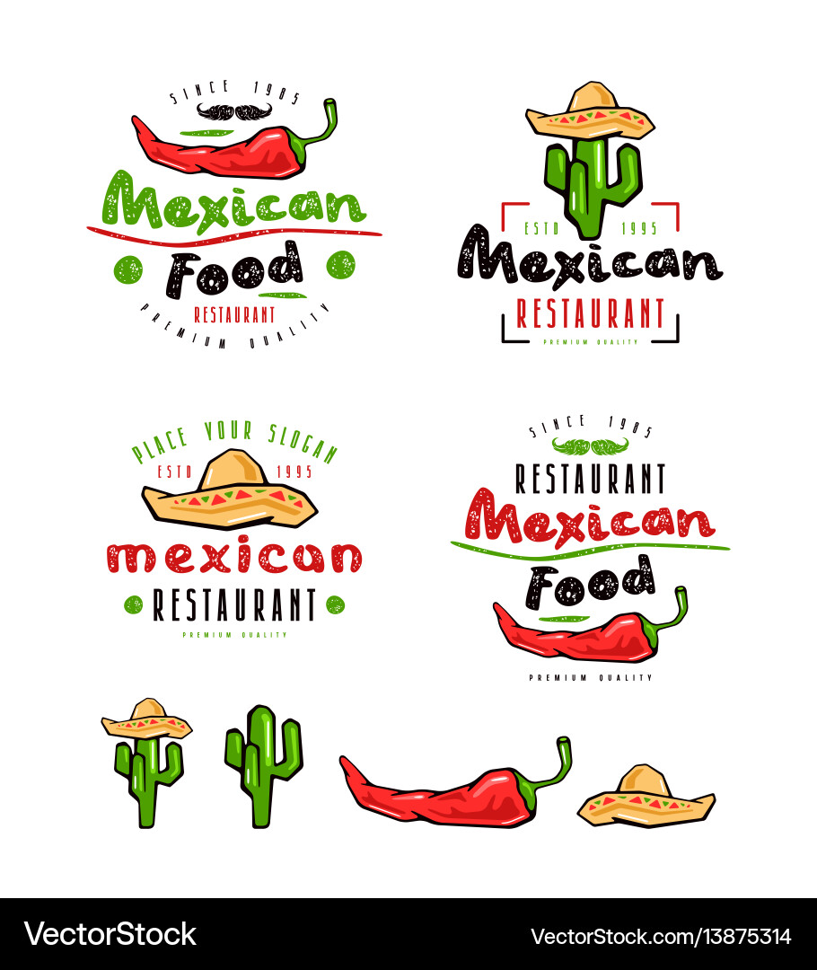 Mexican food labels badges and design elements Vector Image