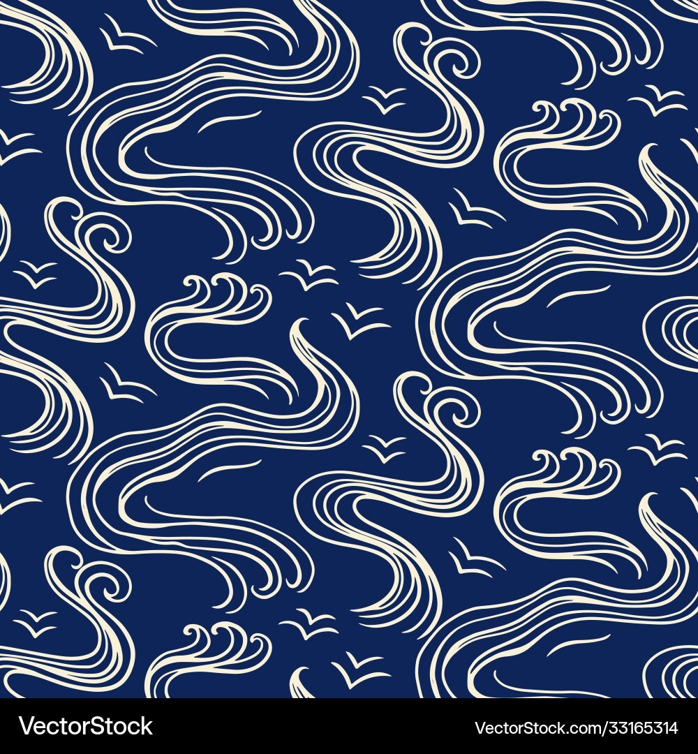 Ocean waves seamless pattern classic blue color Vector Image