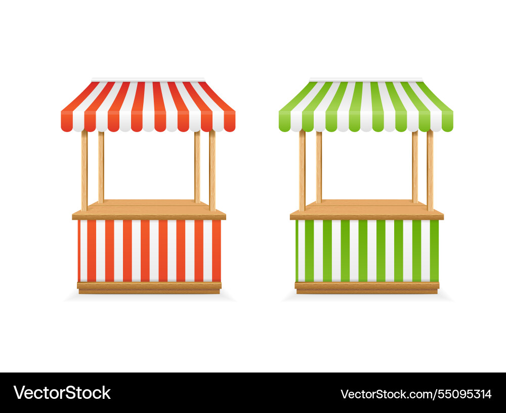 Realistic detailed 3d empty striped market stall Vector Image