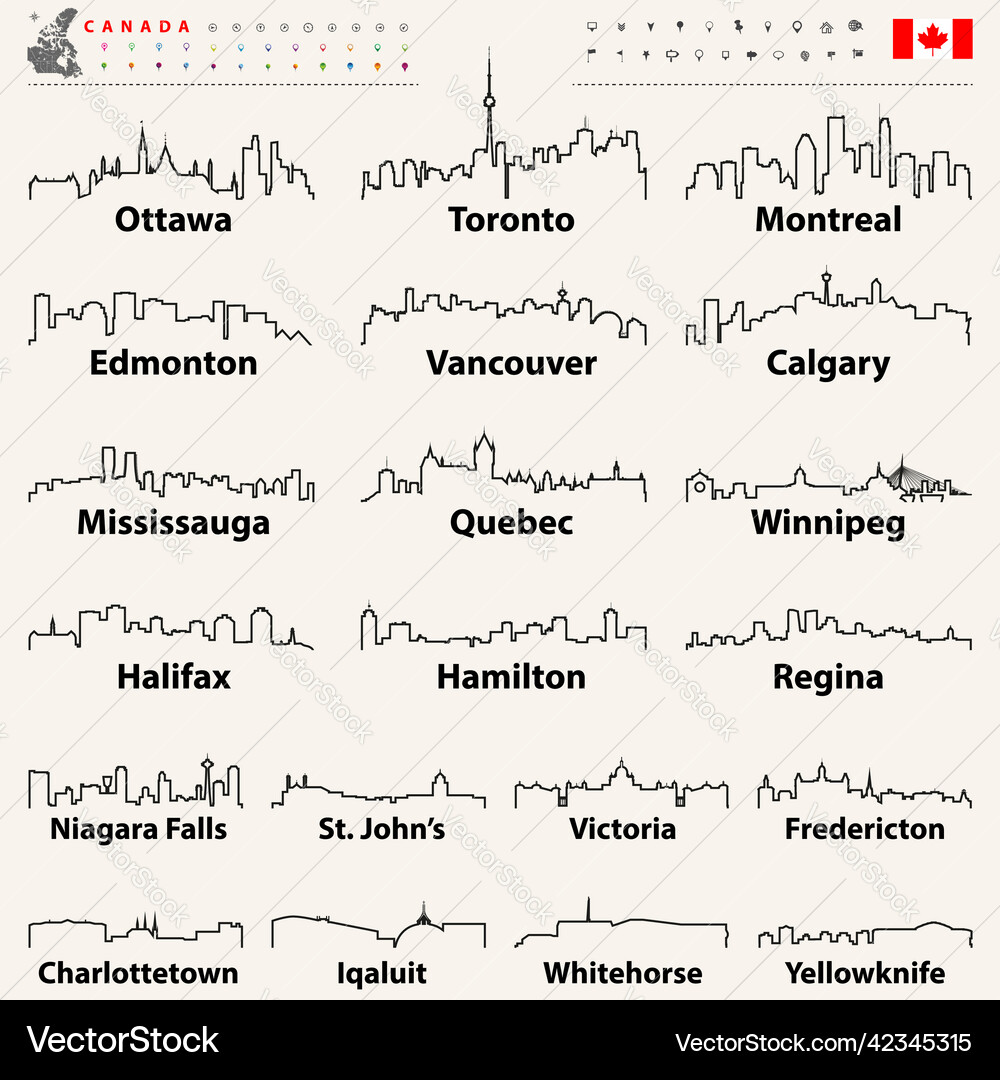 Canada largest cities and all states capitals Vector Image