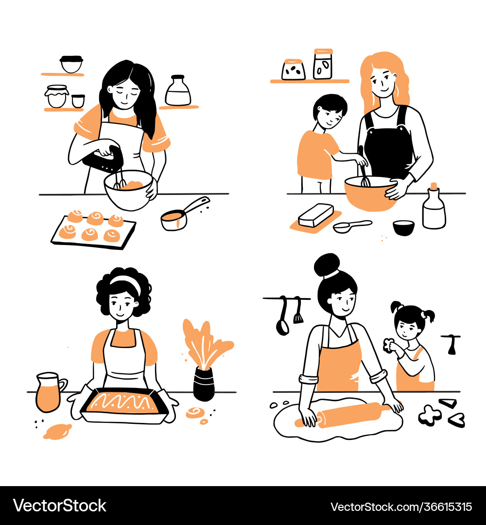 Cooking People Doodle Set Royalty Free Vector Image