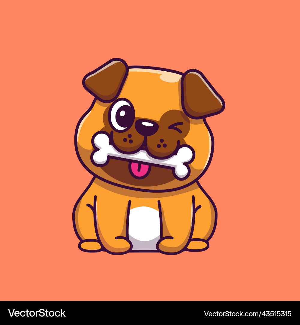 Cute dog bite bone cartoon Royalty Free Vector Image