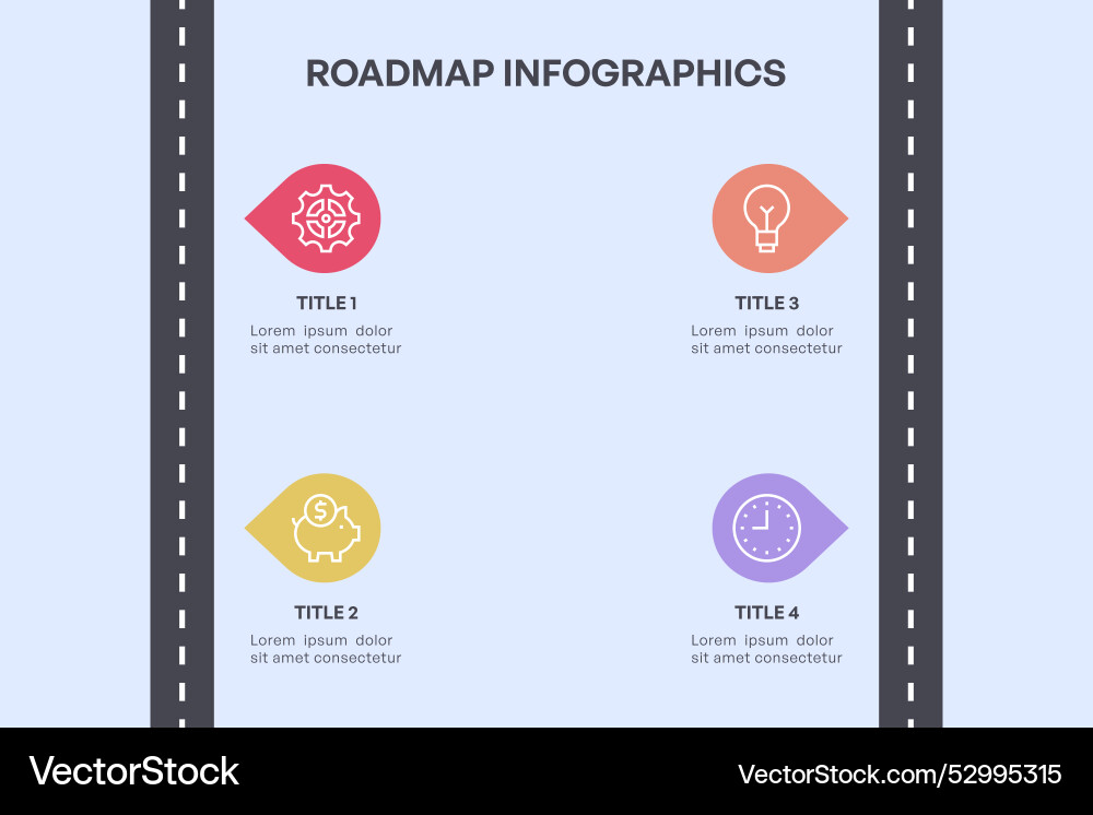 Simple 4-node roadmap infographic with straight Vector Image