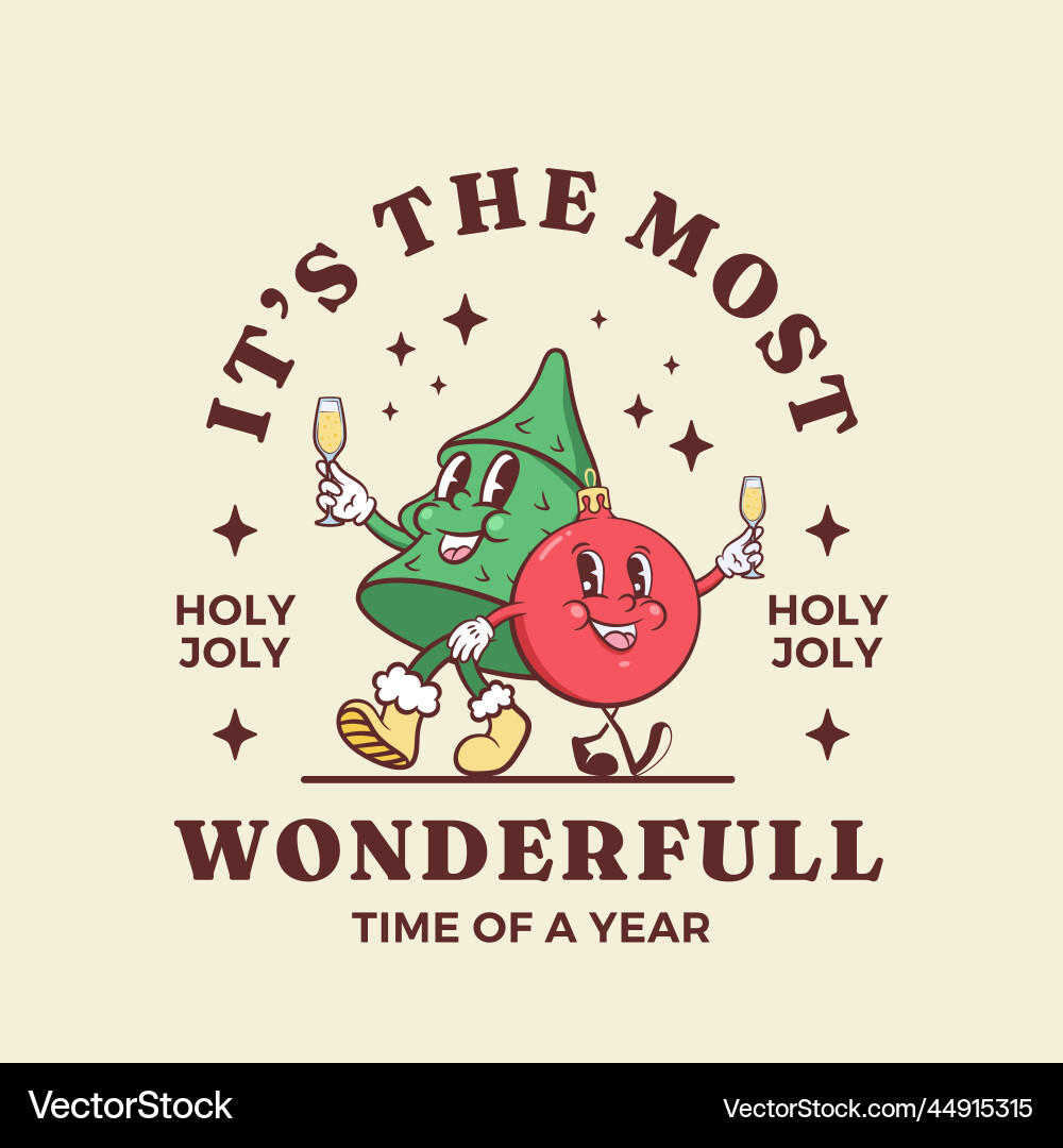 Year retro cartoon characters label Royalty Free Vector