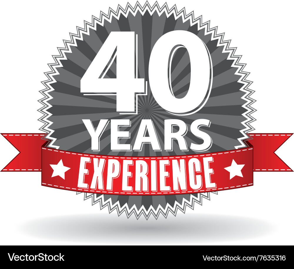 40 years experience retro label with red ribbon Vector Image