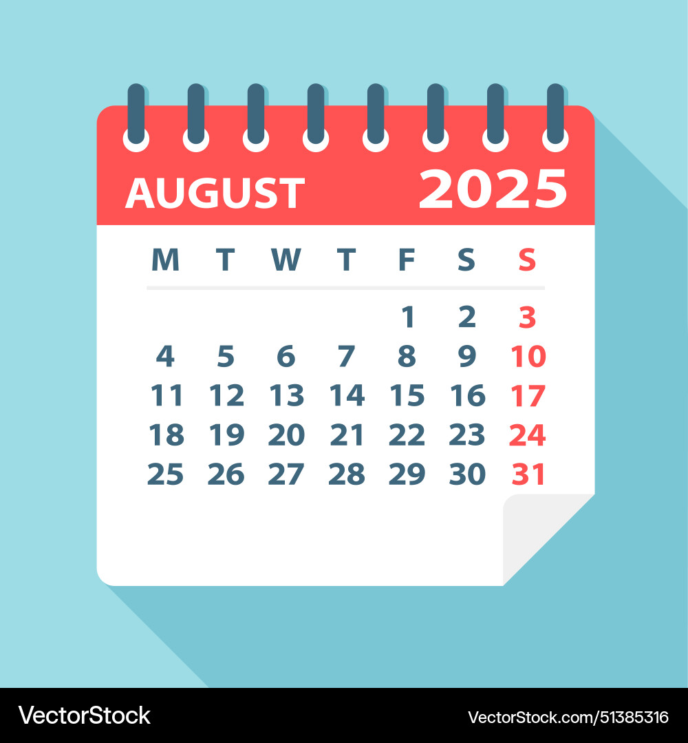 August 2025 calendar leaf Royalty Free Vector Image