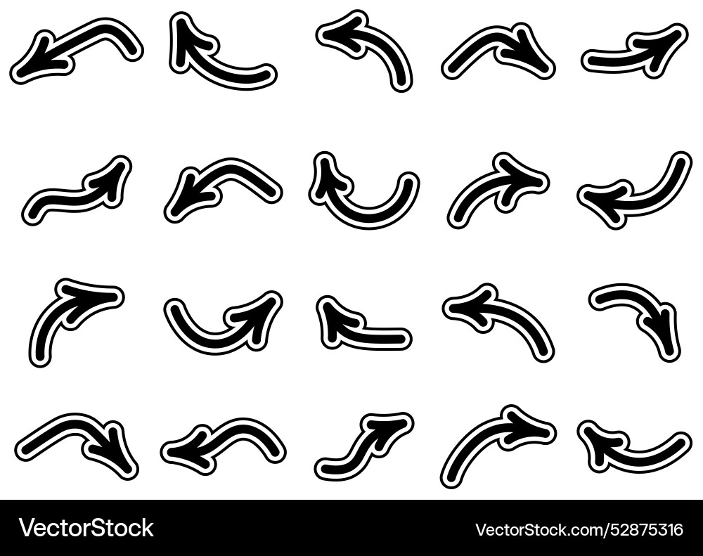 Set of curved black arrow icons with bold white Vector Image