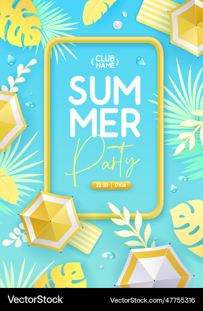 Top view summer disco party tropical poster Vector Image
