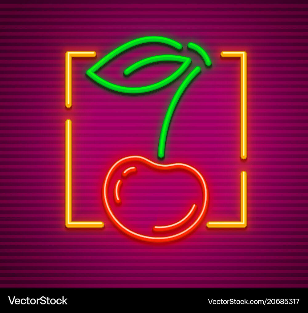Cherry neon sign with berry Royalty Free Vector Image
