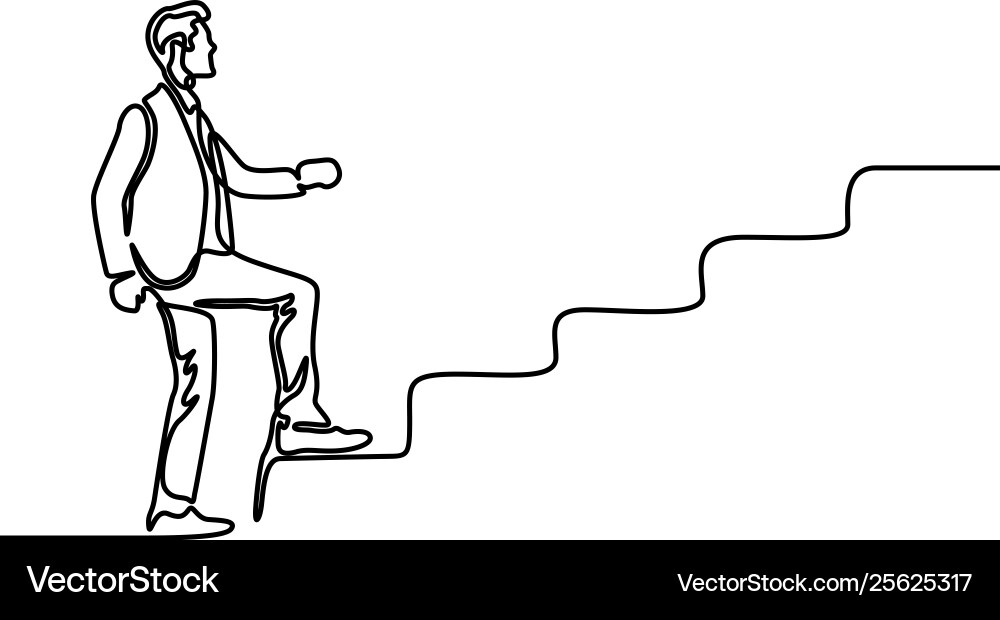 Continuous line drawing a man climbs stairs Vector Image