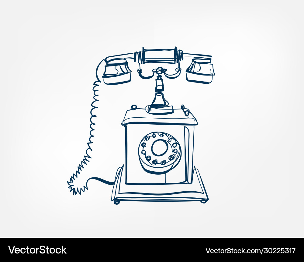 Dial telephone art line isolated doodle Royalty Free Vector