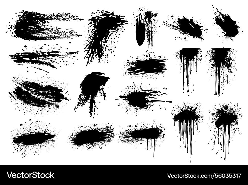 Grunge black ink splatters set elements in flat Vector Image