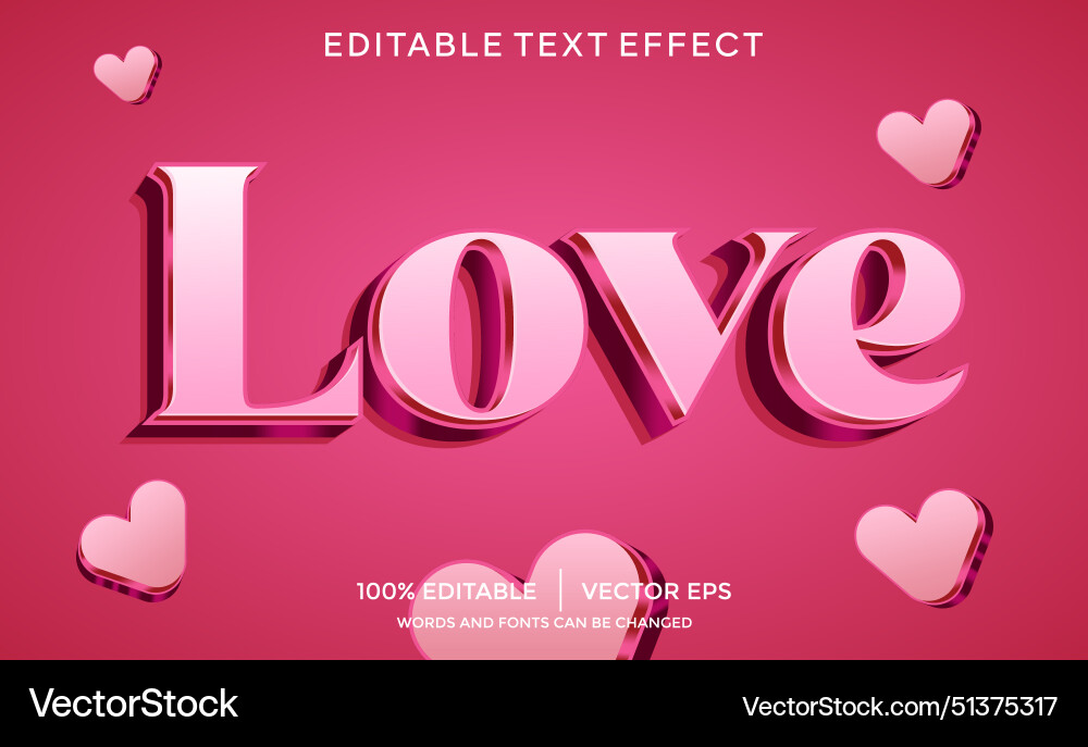 Love 3d text effect template Royalty Free Vector Image