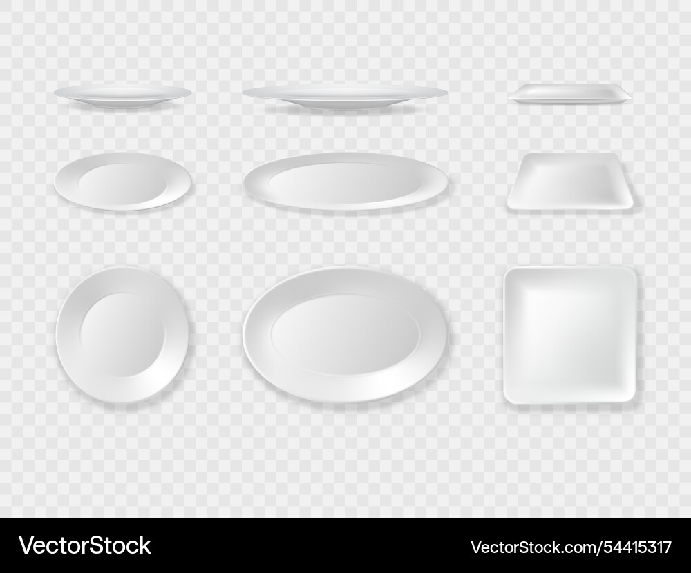 Realistic plate circle oval and square clean Vector Image