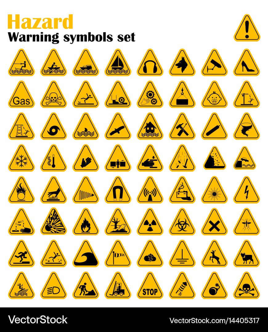 Warning hazard triangle signs set Royalty Free Vector Image