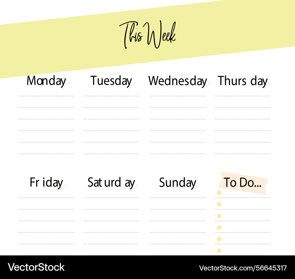 Weekly planner printable page this week Royalty Free Vector