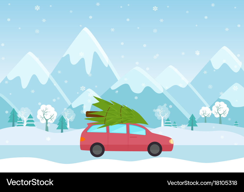 Car with a christmas tree Royalty Free Vector Image