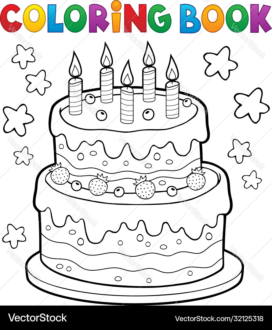 Coloring book cake with 5 candles Royalty Free Vector Image