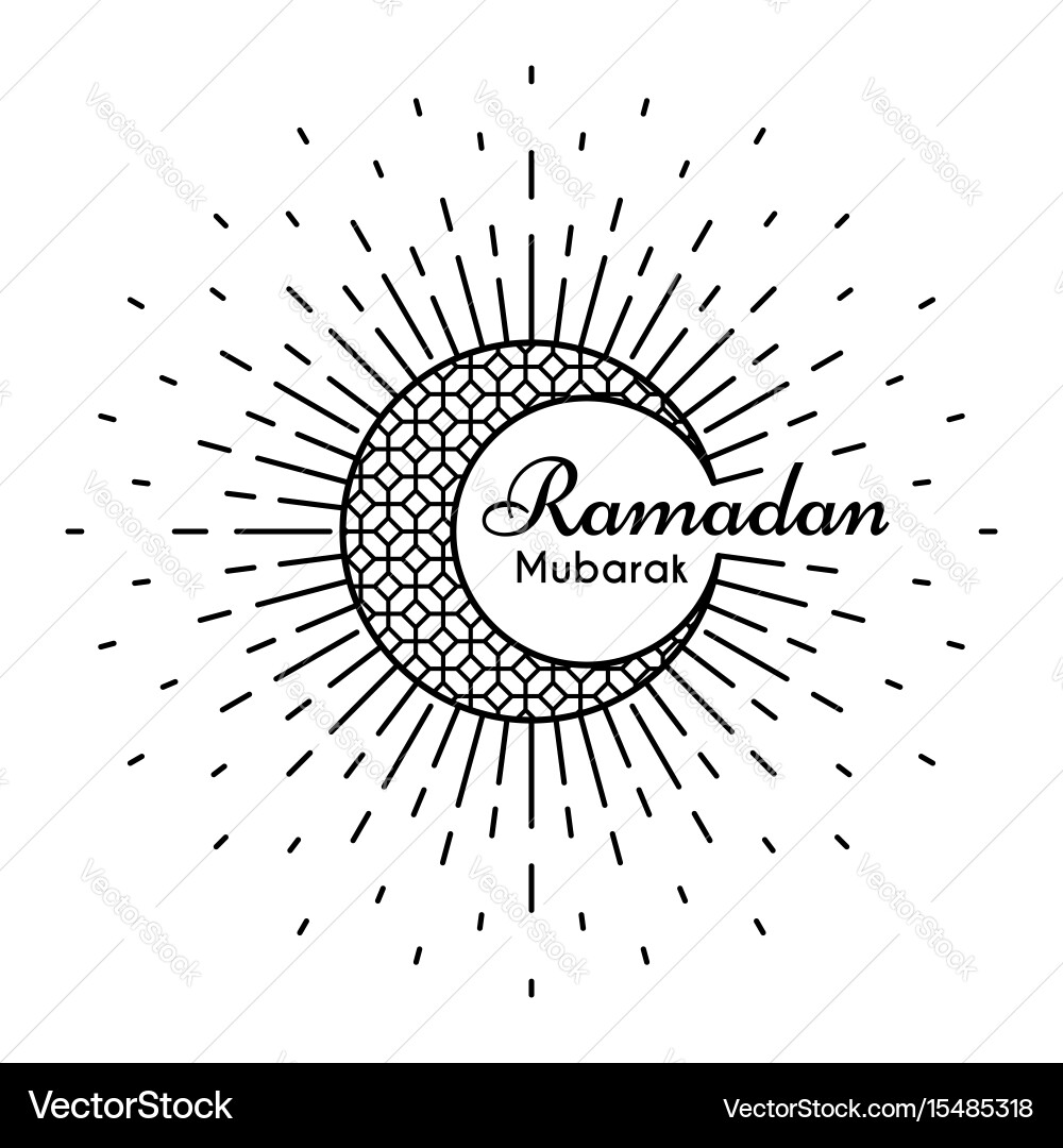 Crescent with sun rays and arabic pattern Vector Image