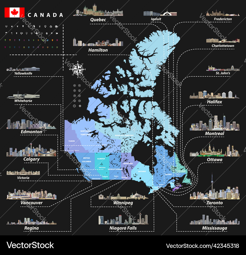Map of provinces and territories canada Royalty Free Vector