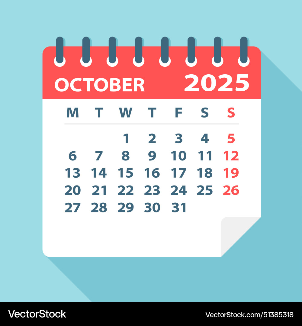 October 2025 calendar leaf Royalty Free Vector Image