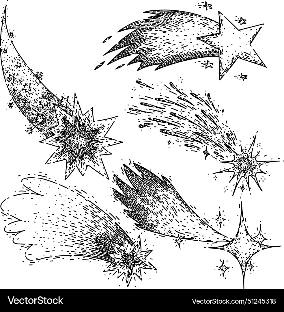 Star fall set sketch hand drawn Royalty Free Vector Image