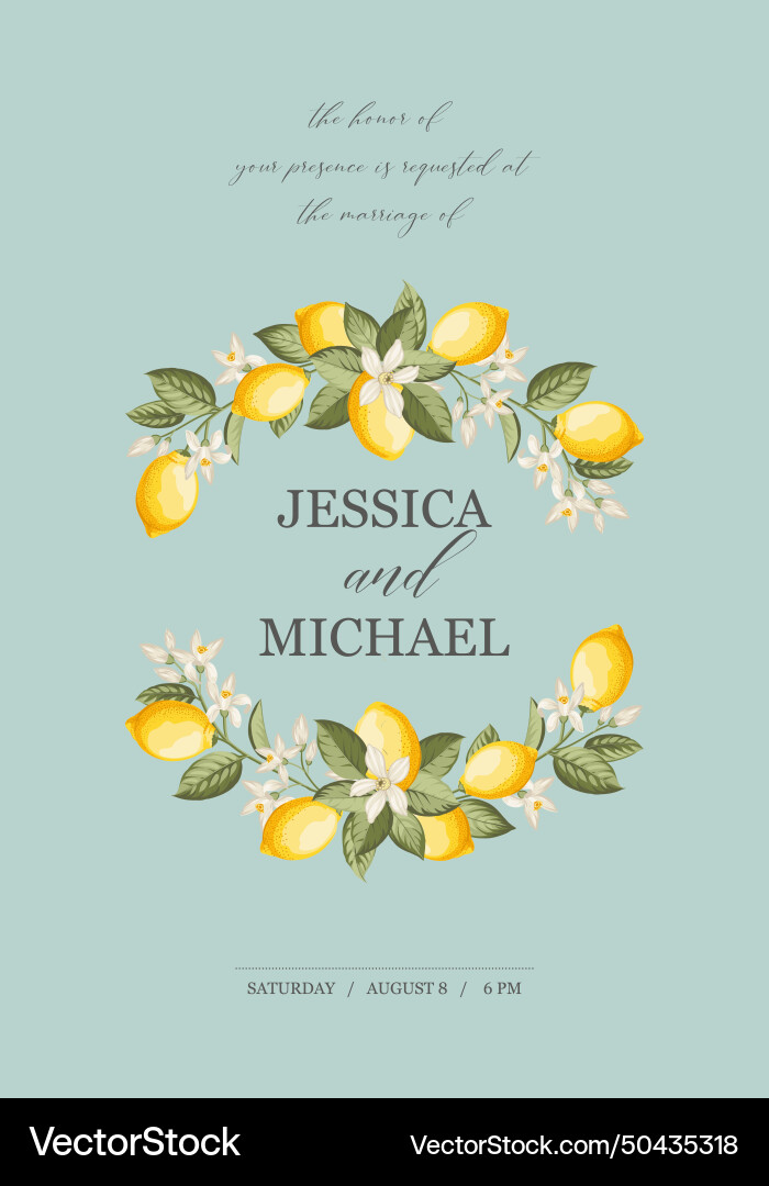 Wedding invitation lemon hand-drawn Royalty Free Vector
