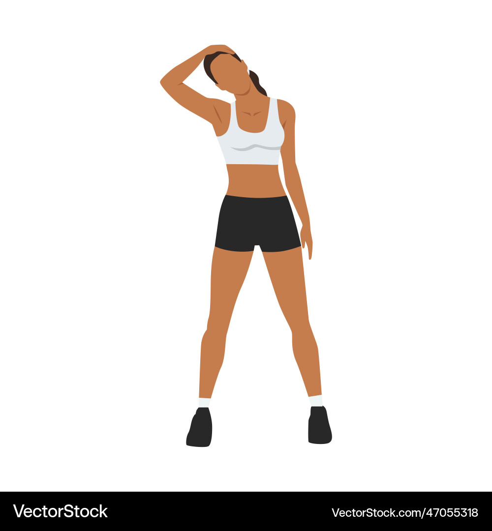 Woman Stretching Neck - Exercise Flat Royalty Free Vector
