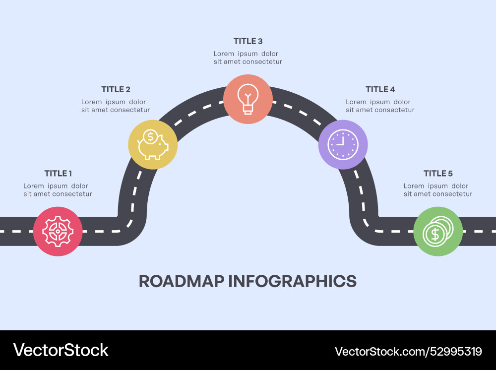5 stage curved roadmap infographic milestones Vector Image