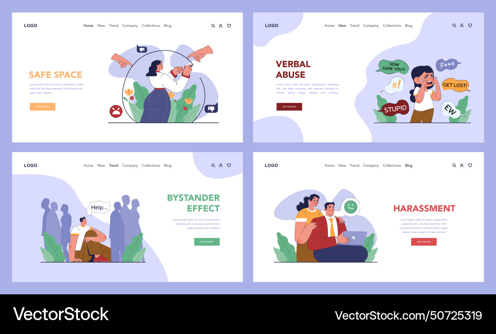 Bullying web banner or landing page set upset Vector Image