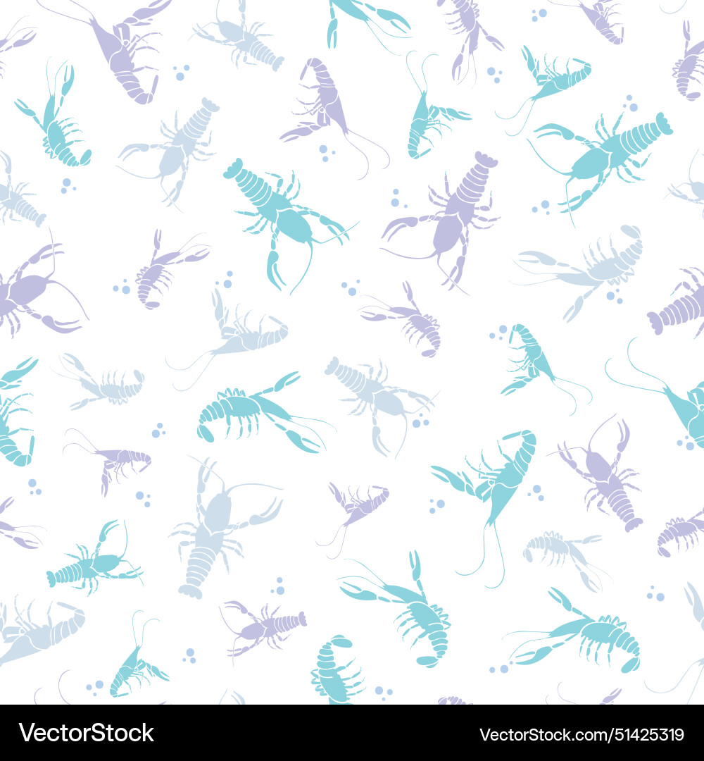 Colorful pastel crayfish scattered on white Vector Image