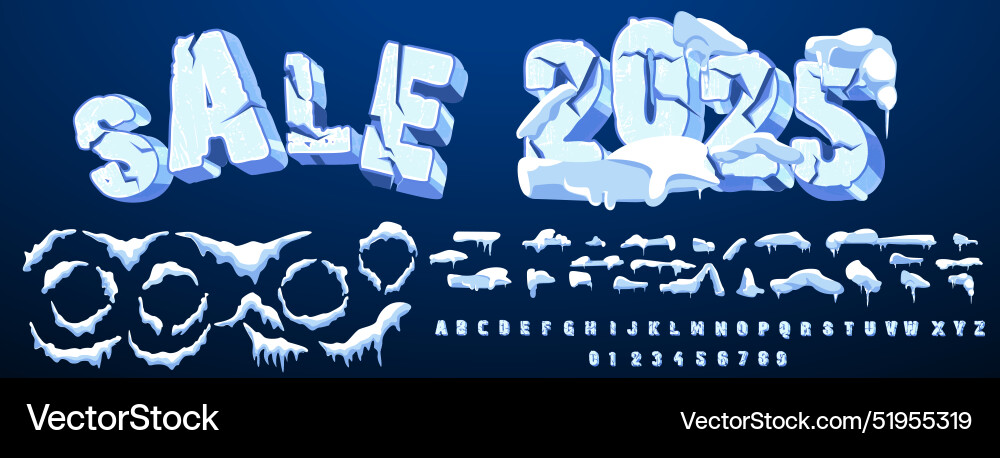 Frosty 2025 alphabet font 3d ice letters Vector Image