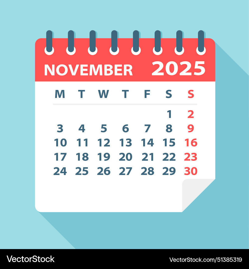 November 2025 calendar leaf Royalty Free Vector Image