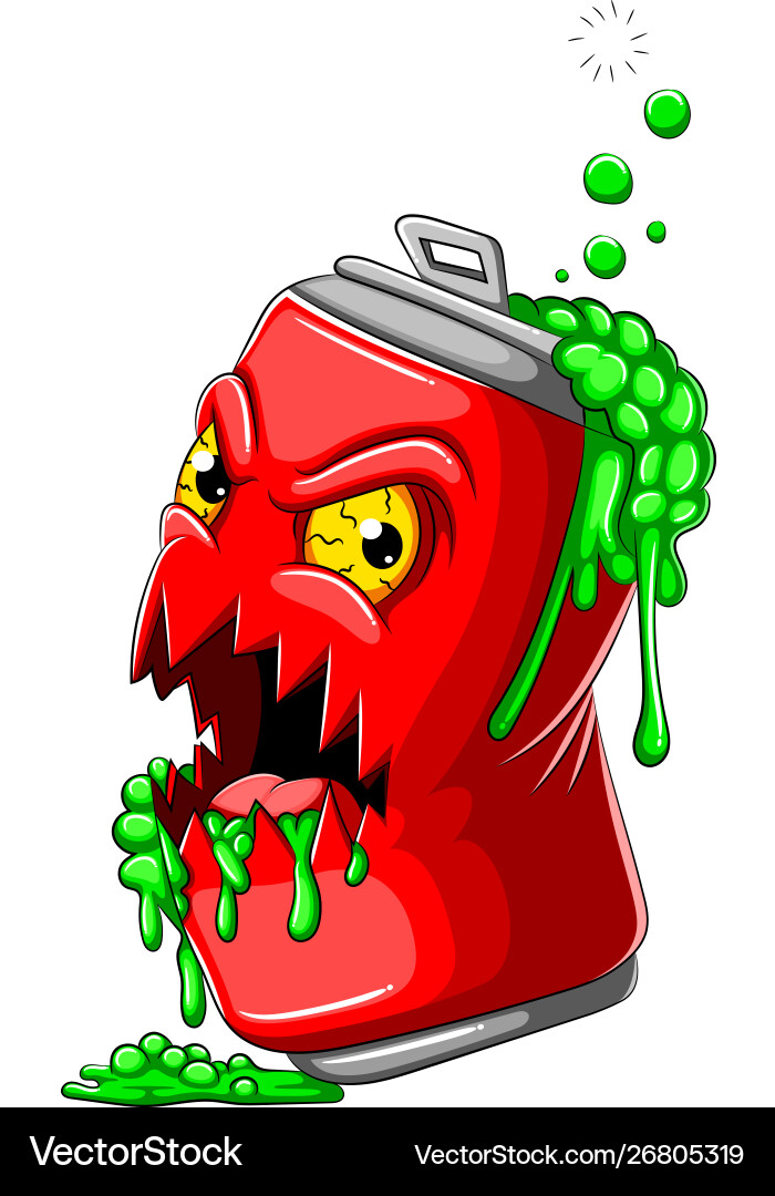 Scary cola tin zombie cartoon Royalty Free Vector Image