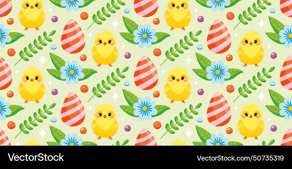 Seamless easter pattern with painted eggs chicken Vector Image