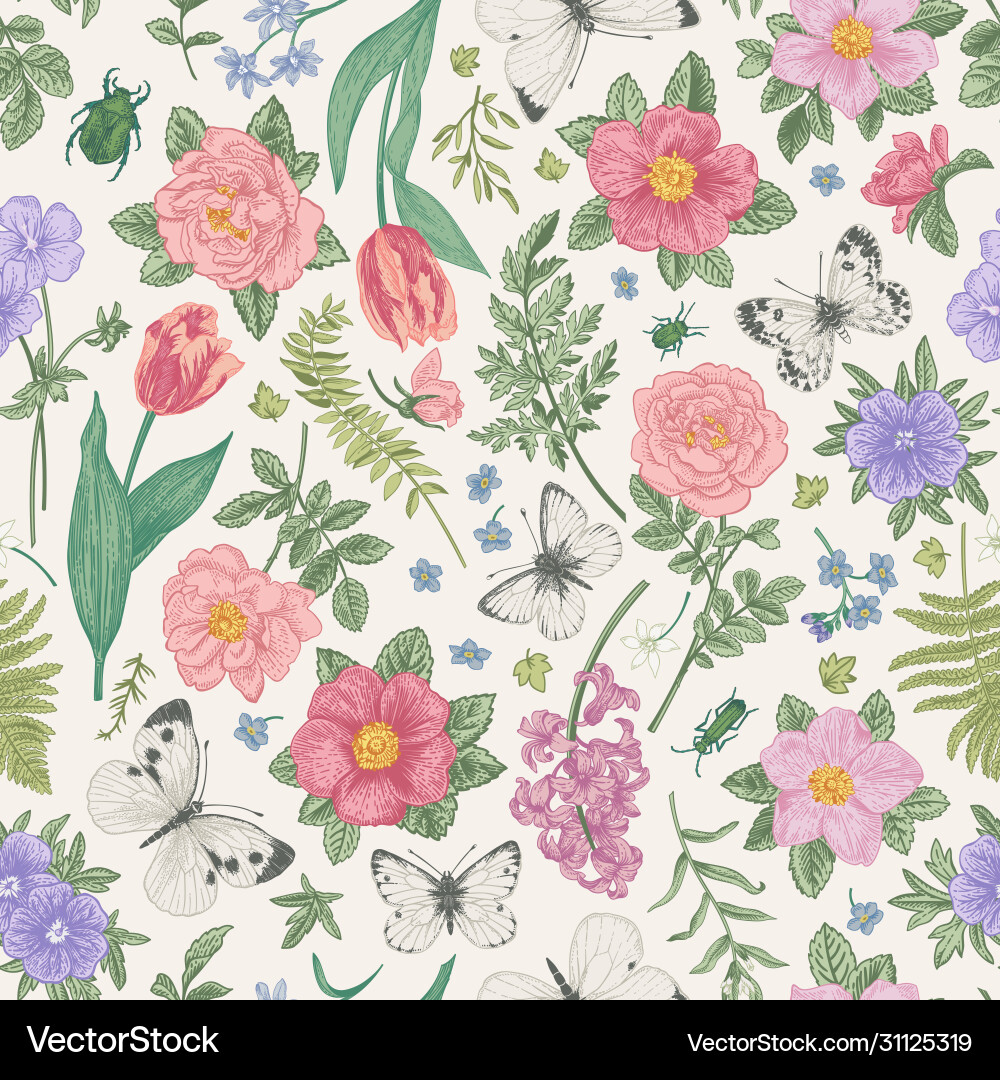 Seamless pattern summer flowers Royalty Free Vector Image