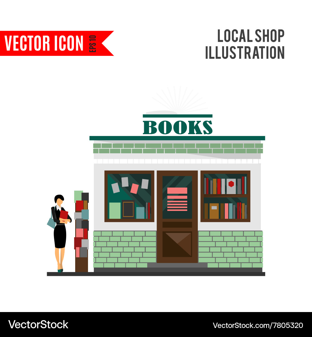 Bookstore mall books shop building Royalty Free Vector Image