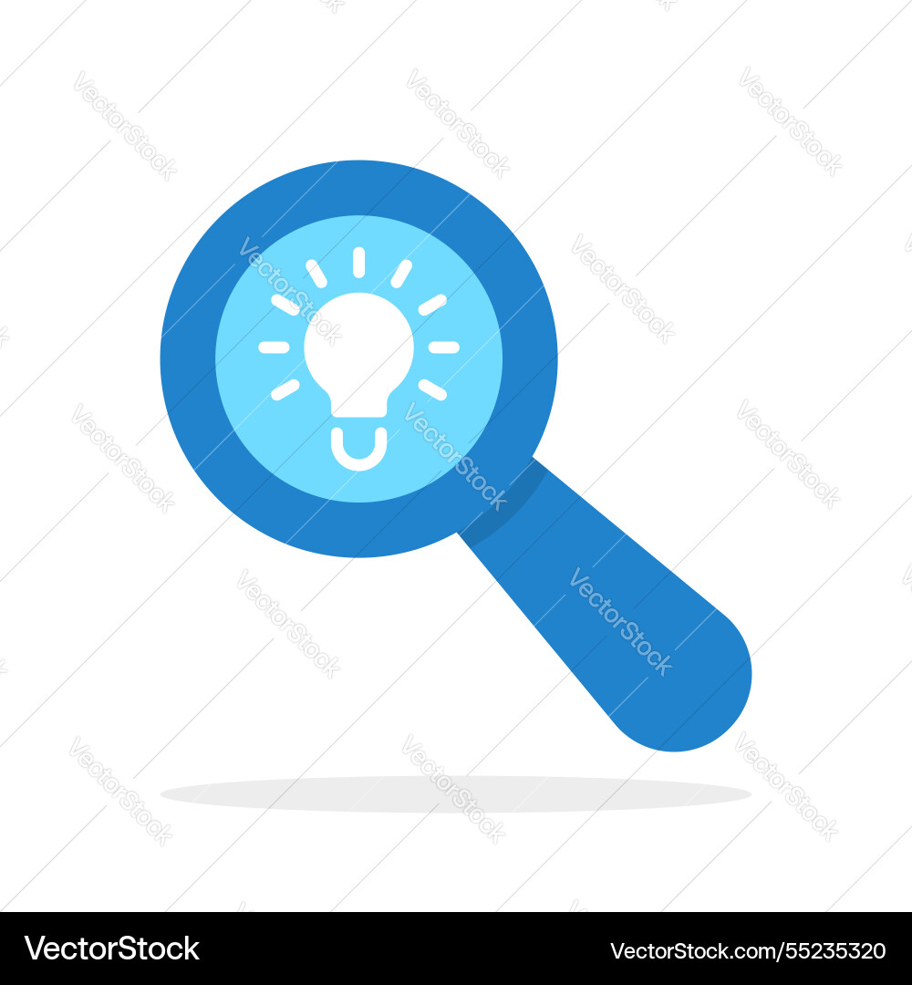 Cartoon blue abstract magnifier with lightbulb Vector Image