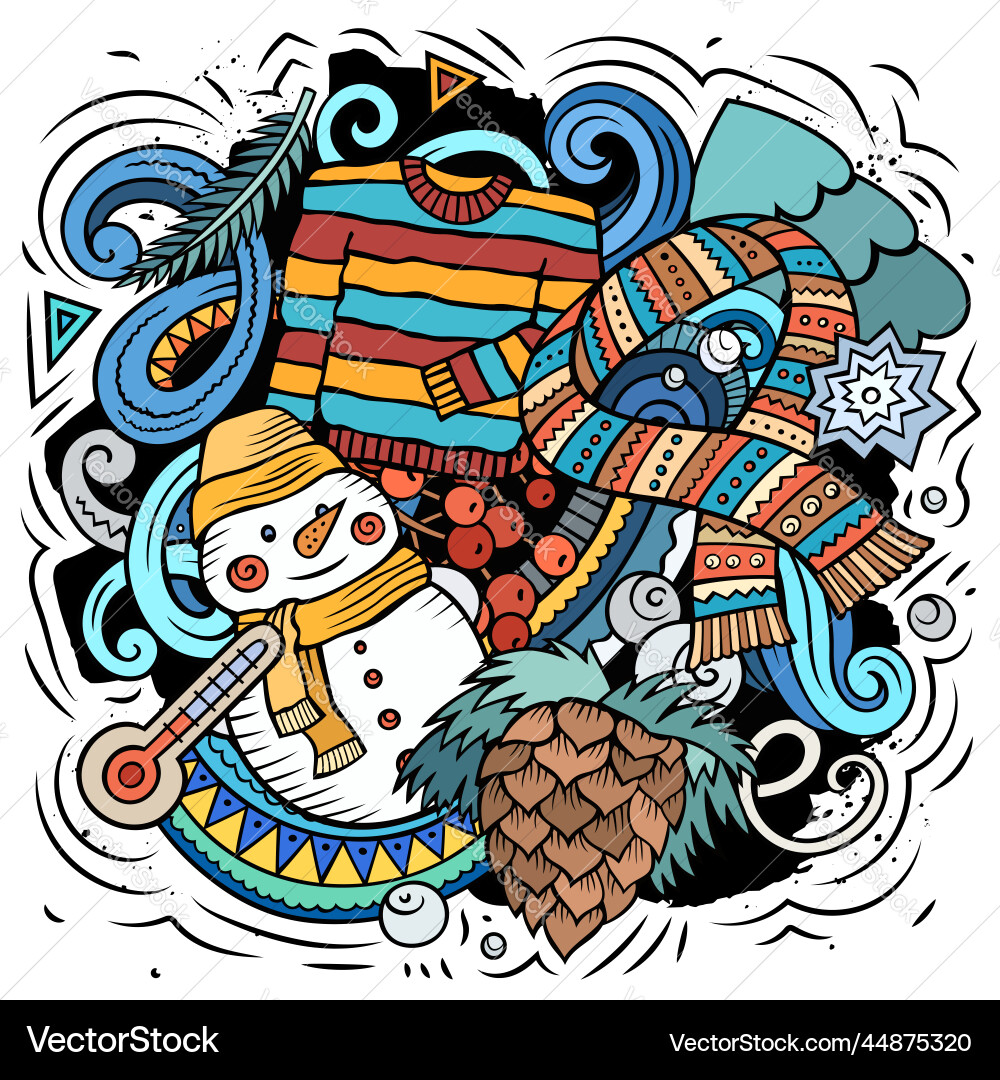 Cartoon doodles winter Royalty Free Vector Image