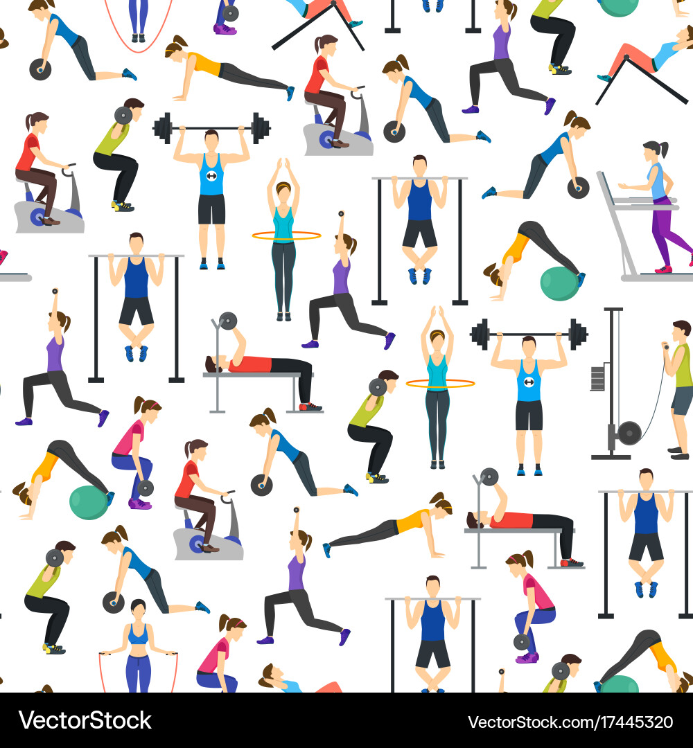 Cartoon people workout exercise in gym background Vector Image