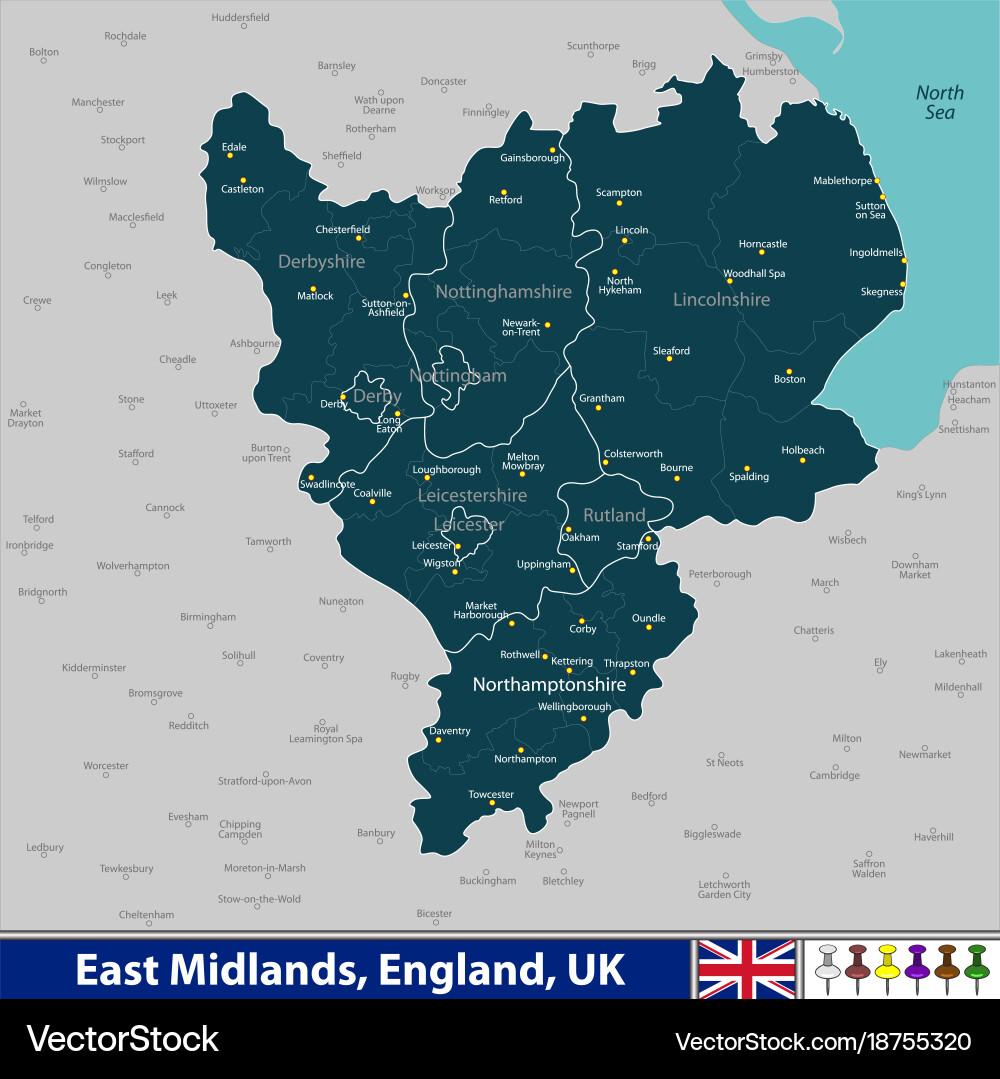 East midlands united kingdom Royalty Free Vector Image